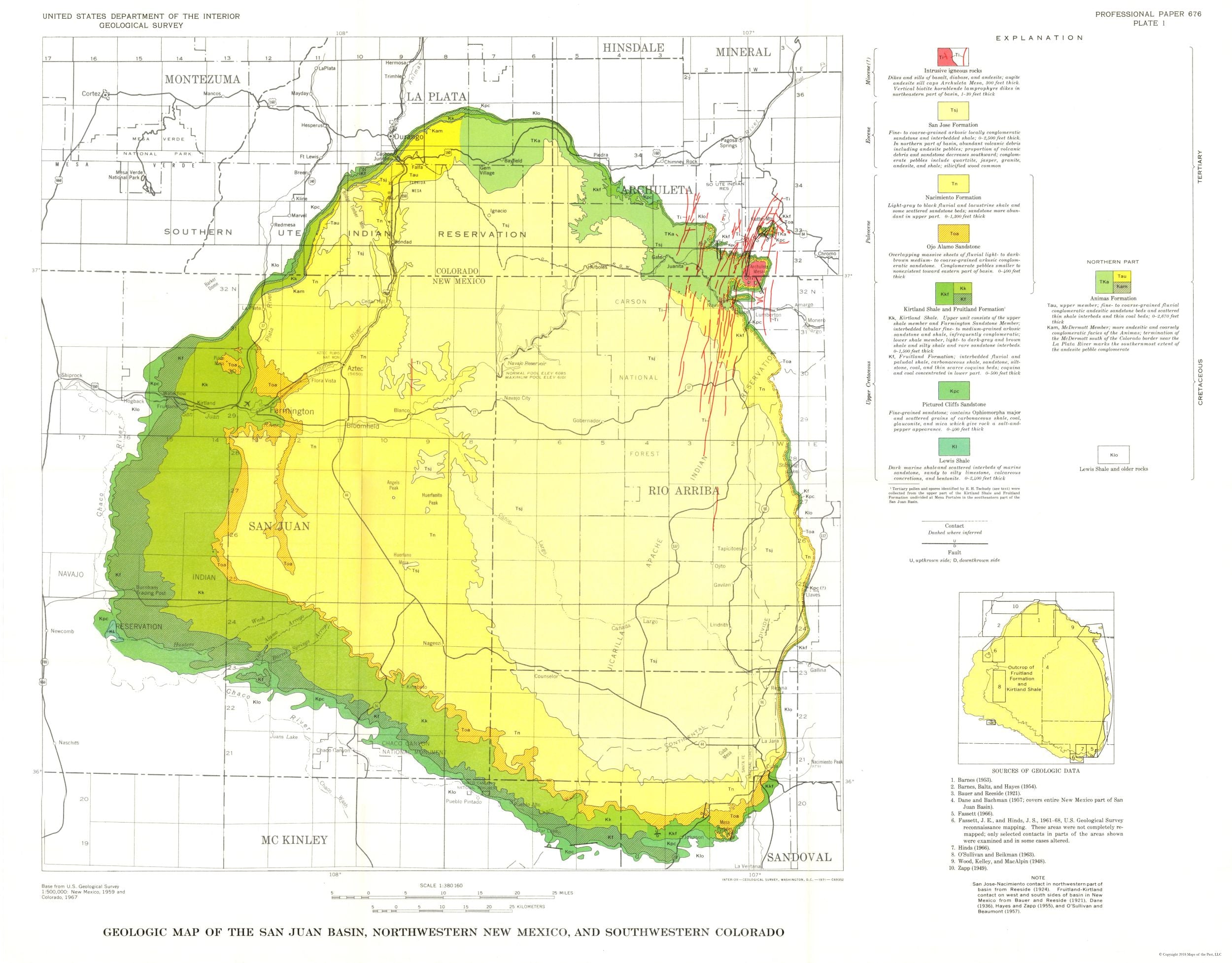 Historic Mine Map - San Juan Basin New Mexico Colorado - USGS 1959 - 29 ...