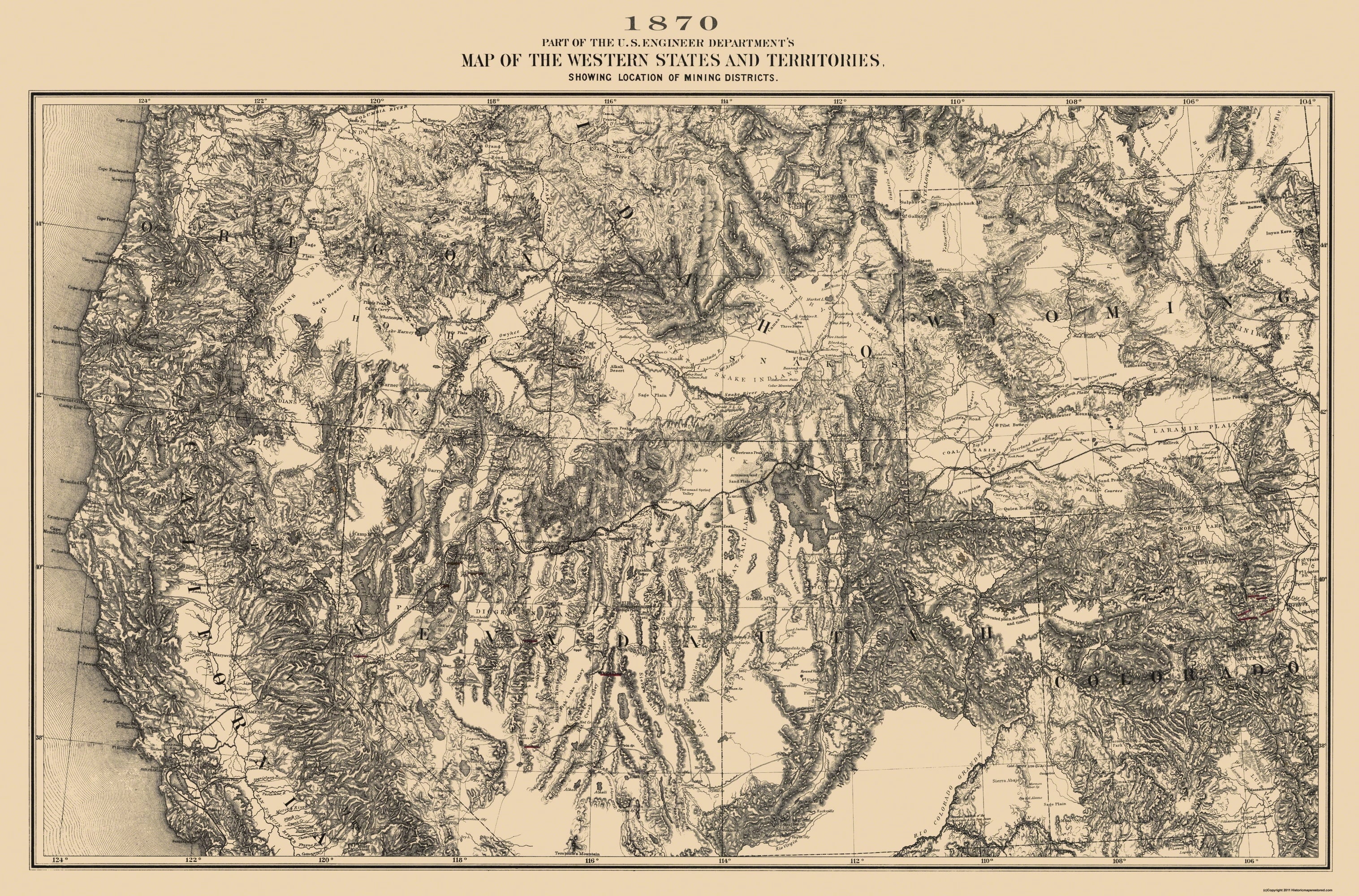 Historic Mine Map - Western States with Territories Mining Districts ...