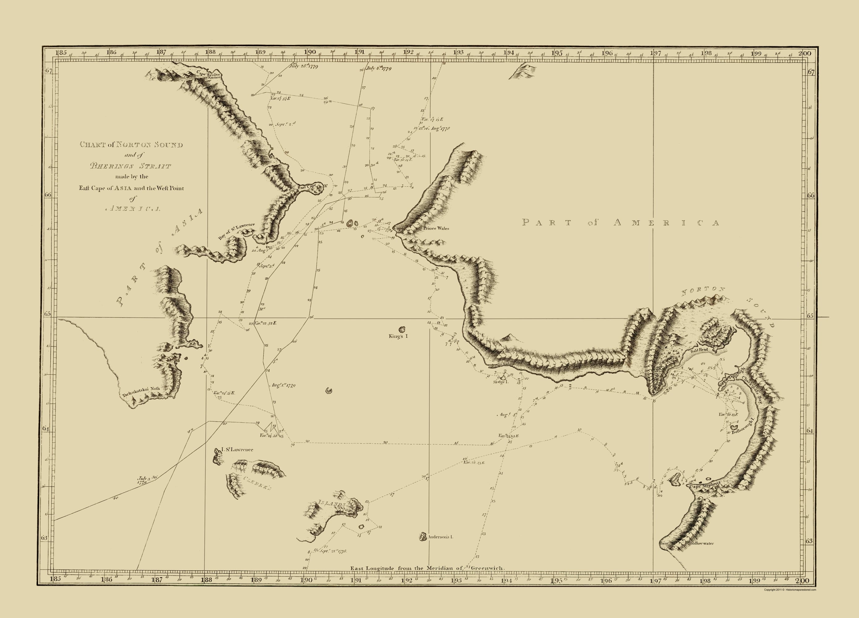 Historic Nautical Map - Alaska Bering Strait - Nicol 1785 - 23 x 31.95 ...
