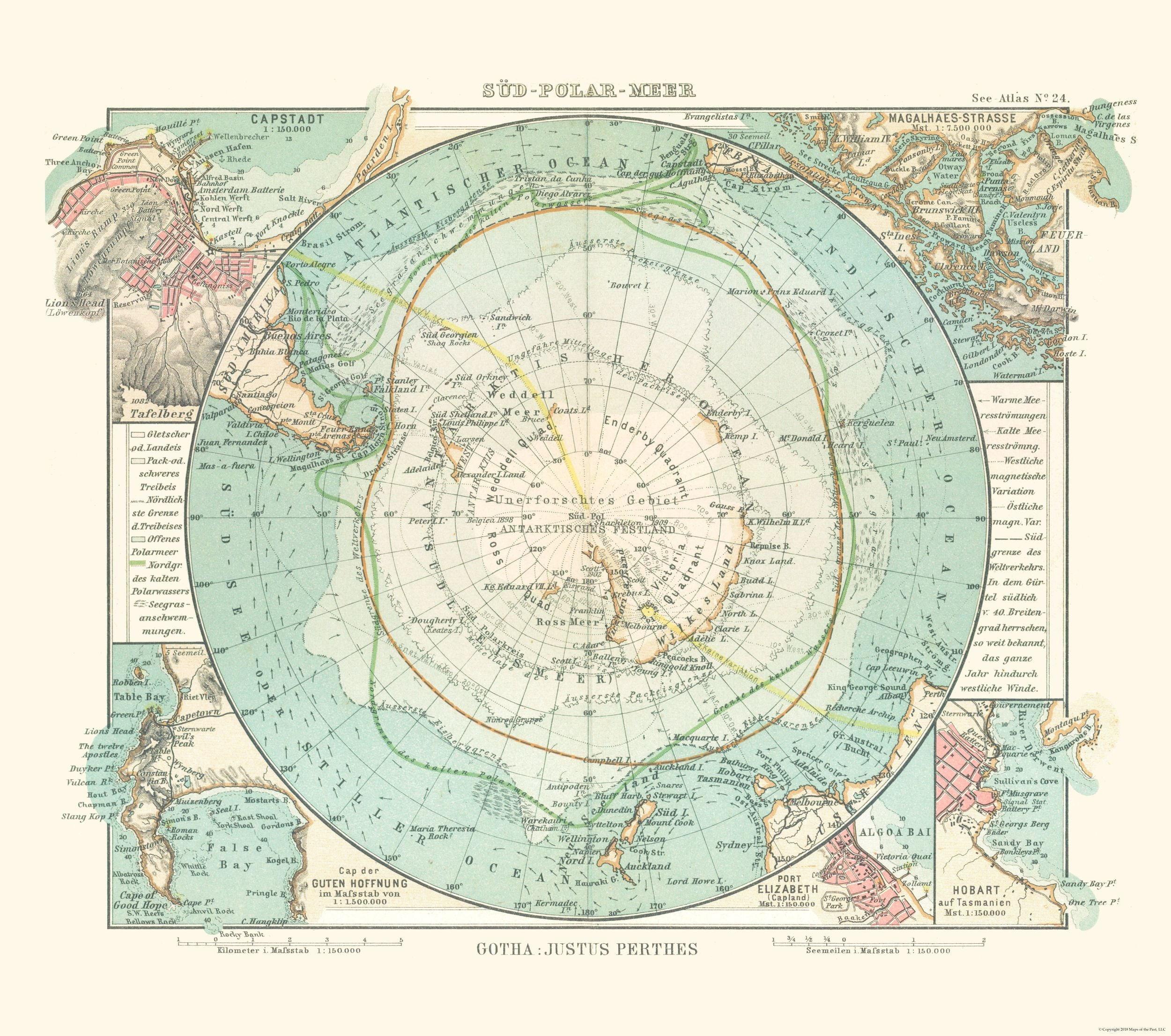 Historic Nautical Map - Antarctic Ocean - Perthes 1914 - Vintage Wall ...
