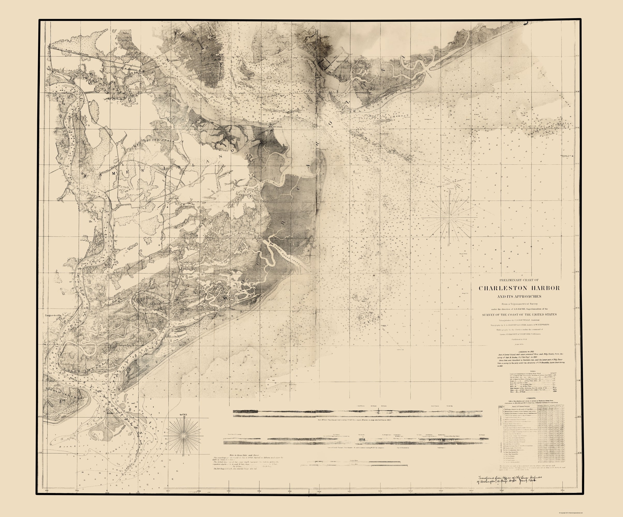 Historic Nautical Map - Charleston Harbor - USCS 1858 - 23 x 27.69 ...