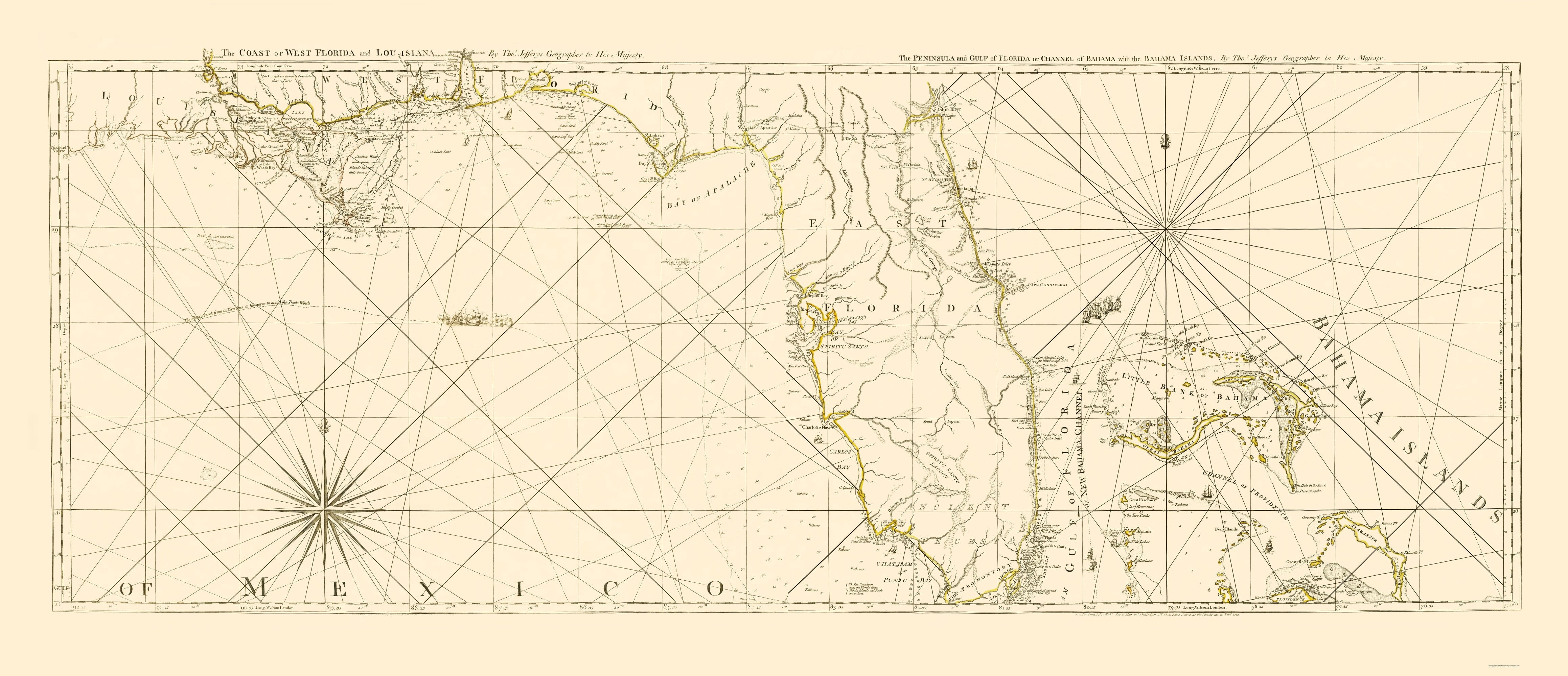 Historic Nautical Map - Florida West Coast Channel of Bahama - Jeffreys ...