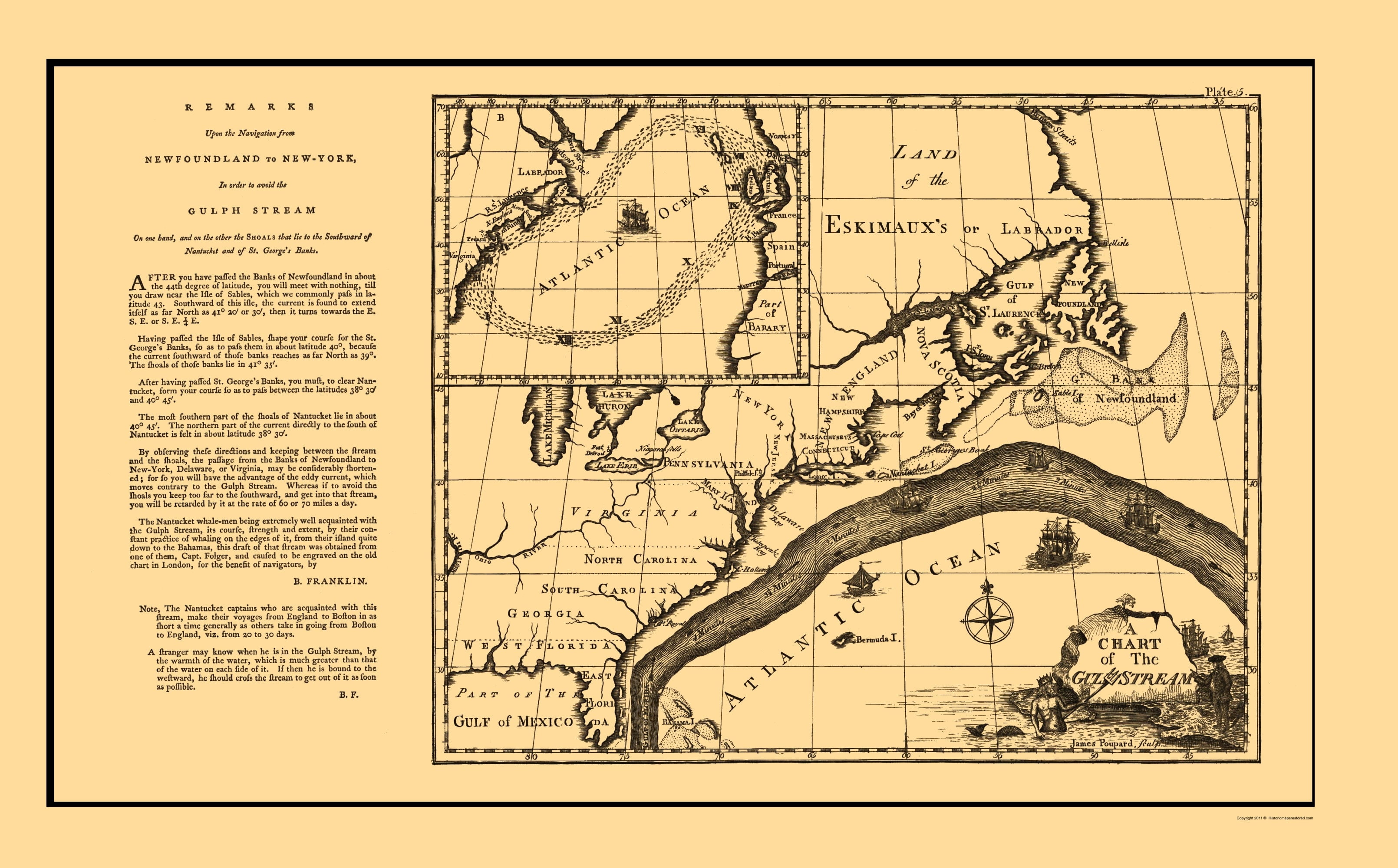 Historic Nautical Map - Gulf Stream Atlantic Ocean United States Canada ...