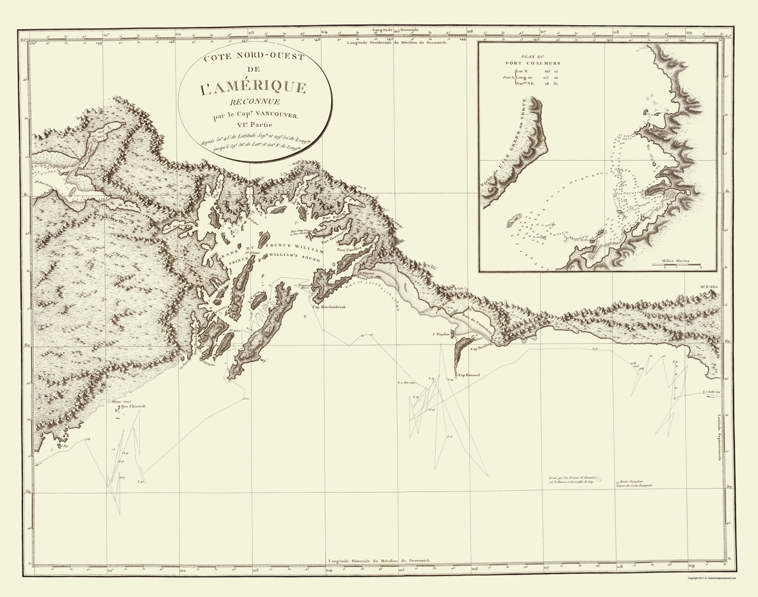 Historic Nautical Map - Prince William Sound Alaska - Vancouver 1800 ...