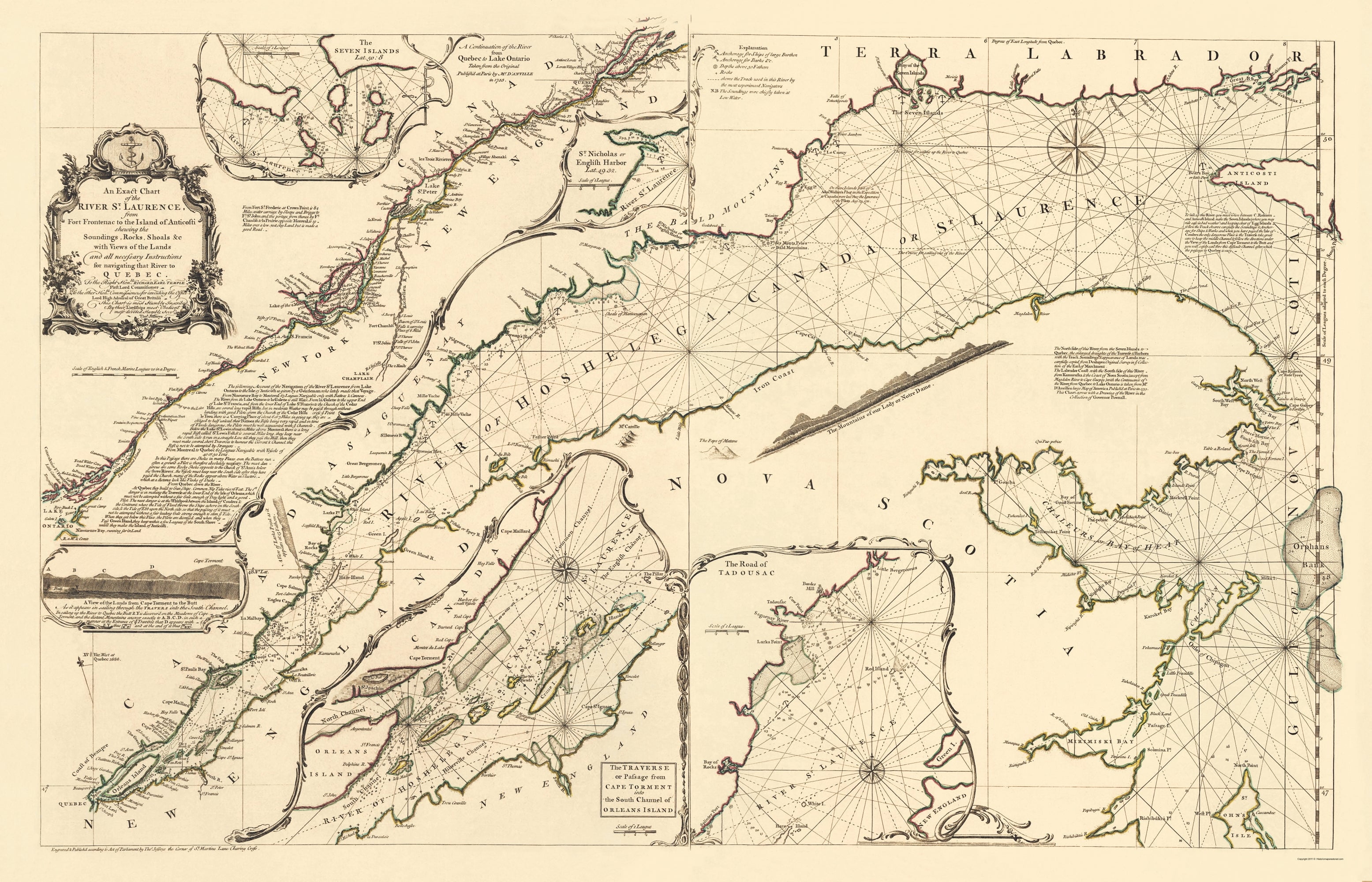 Historic Nautical Map - St Laurence River Fort Frontenac Isle Anticosti - Jeffreys 1755 - 23 x ...