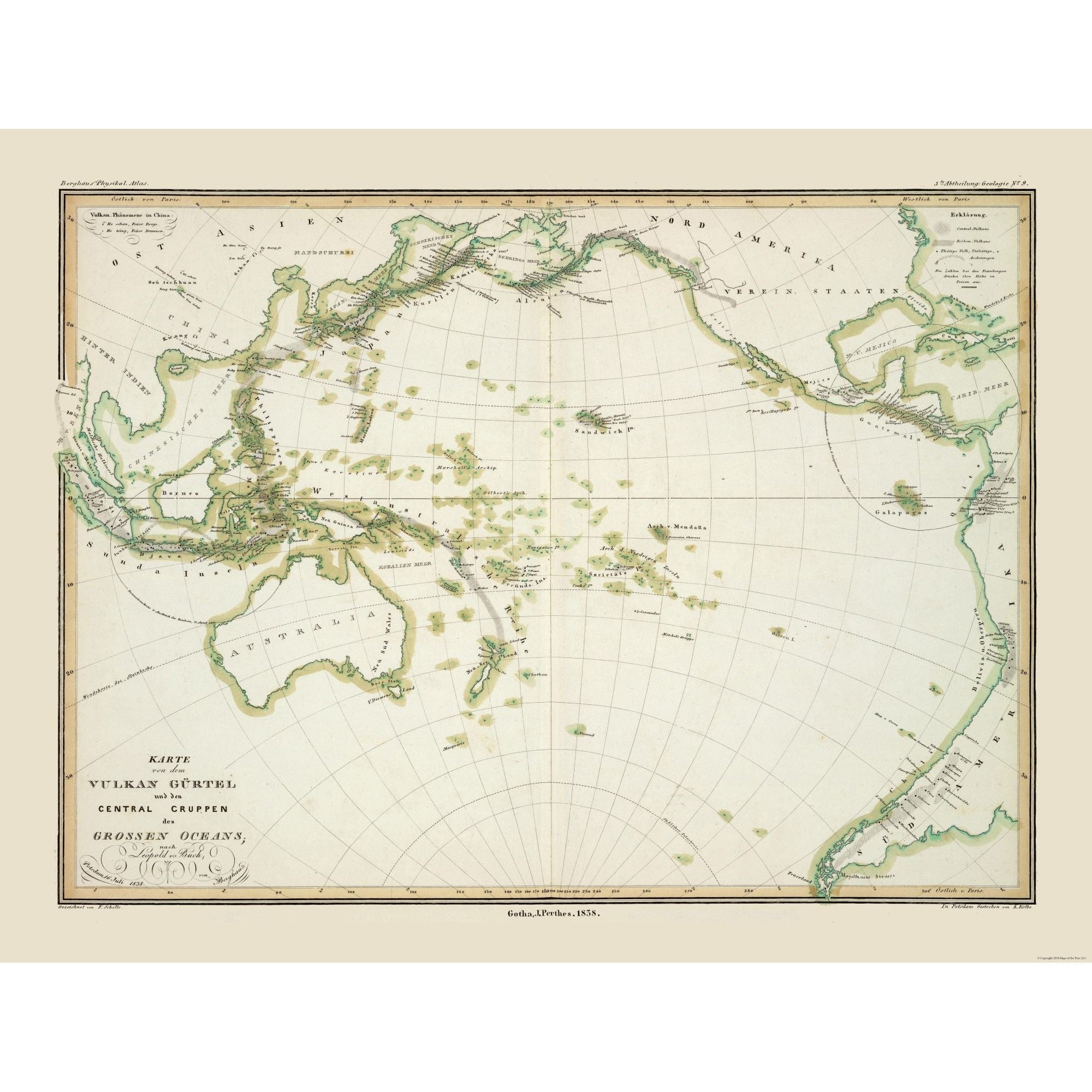 Historic Nautical Map - World Pacific Ocean - Perthes 1838 - 30.13 x 23 ...