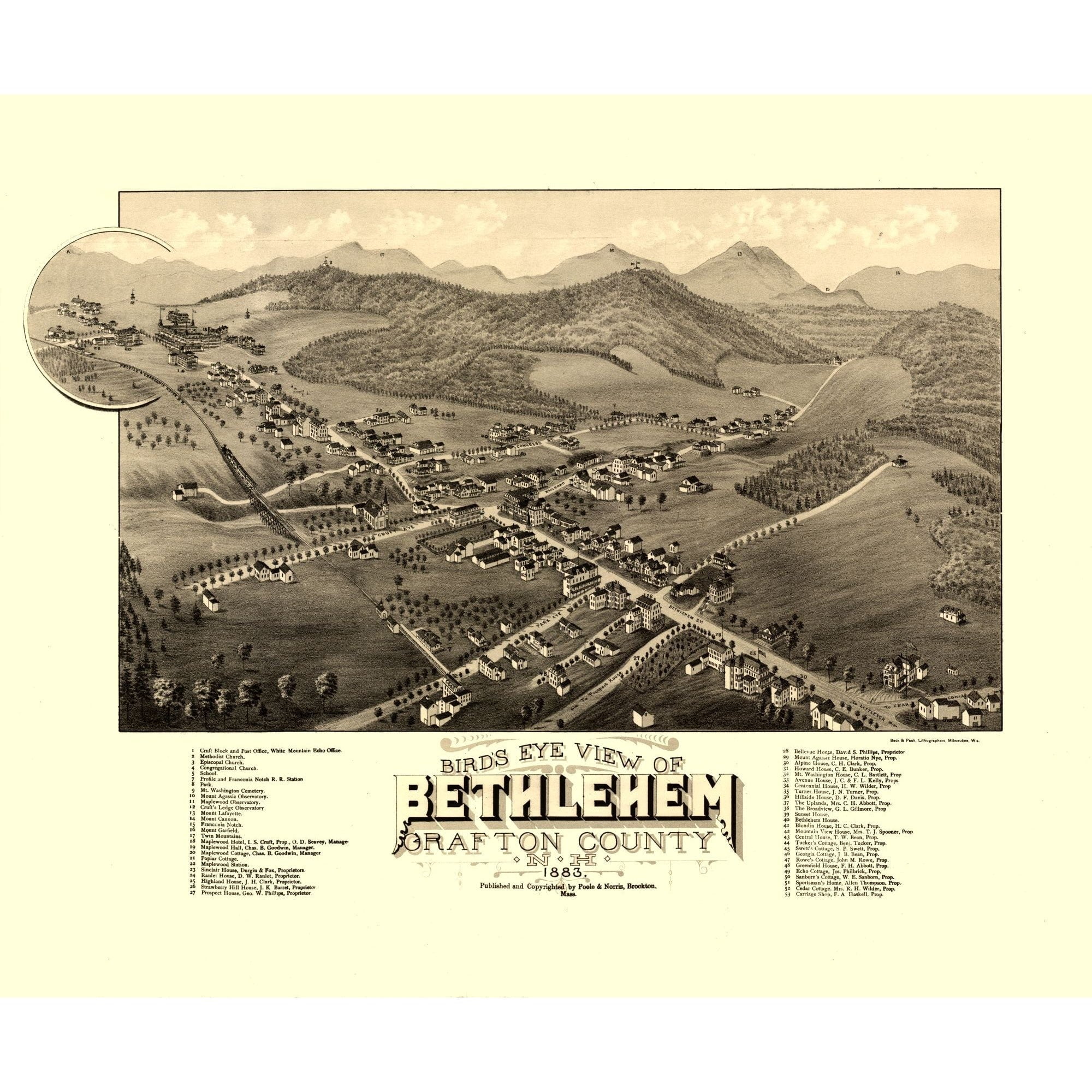 Historic Panoramic View - Bethlehem New Hampshire - Norris 1883 - 27.82 ...