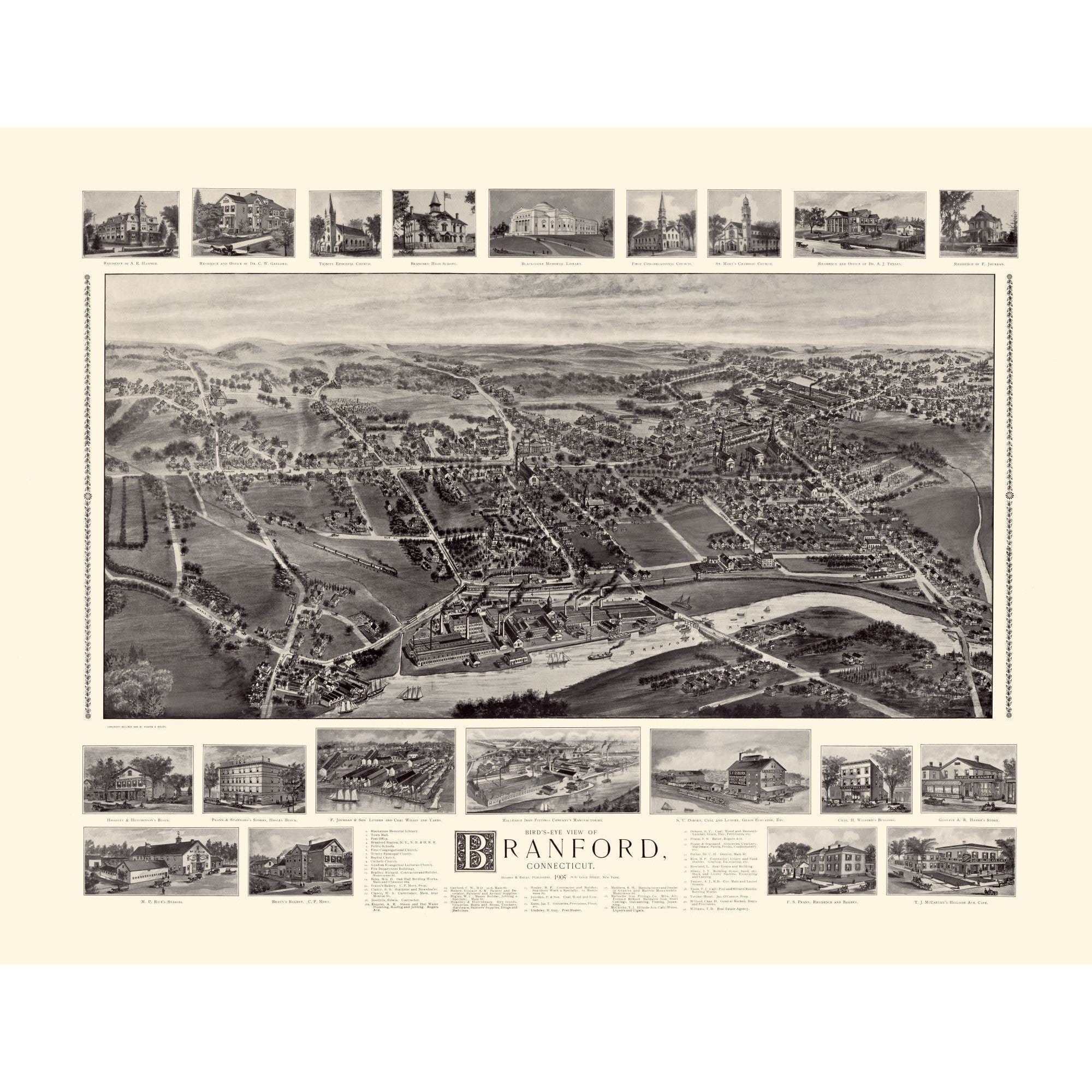 Historic Panoramic View - Branford Connecticut - Bailey 1905 - 29.98 x ...