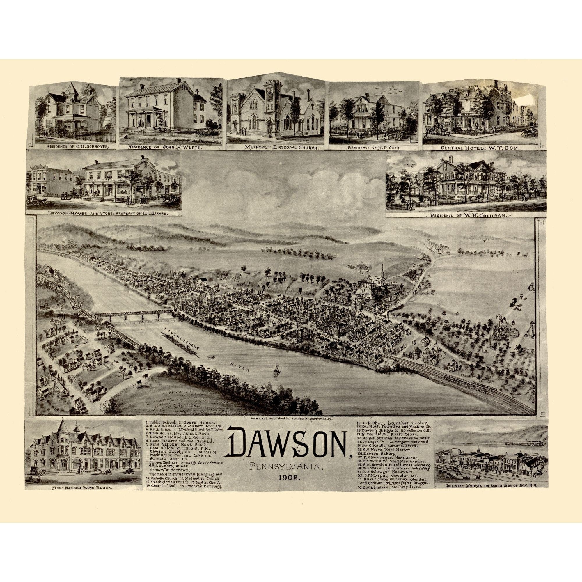 Historic Panoramic View - Dawson Pennsylvania - Fowler 1902 - 28.86 x ...