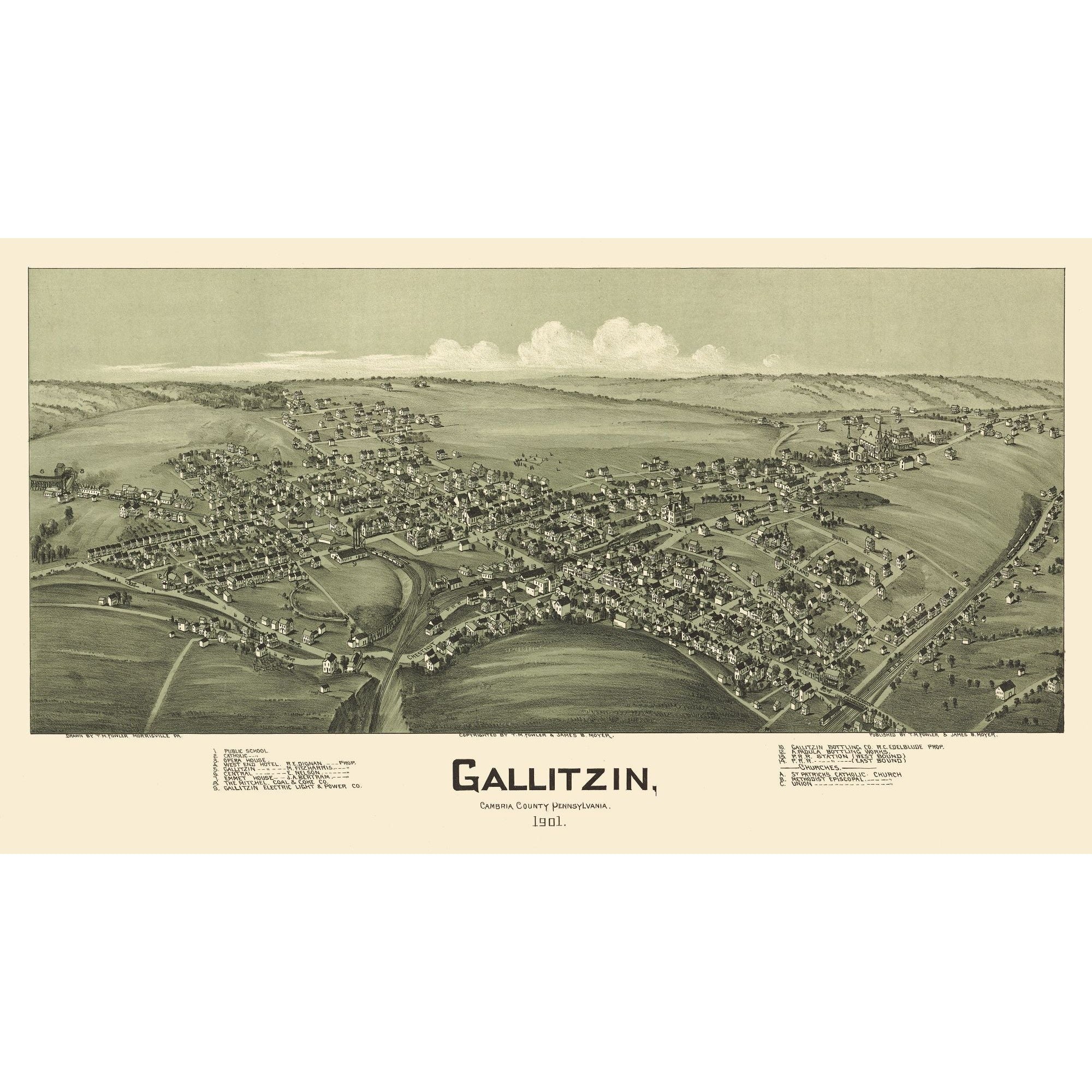 Historic Panoramic View - Gallitzin Pennsylvania - Fowler 1901 - 40.77 ...