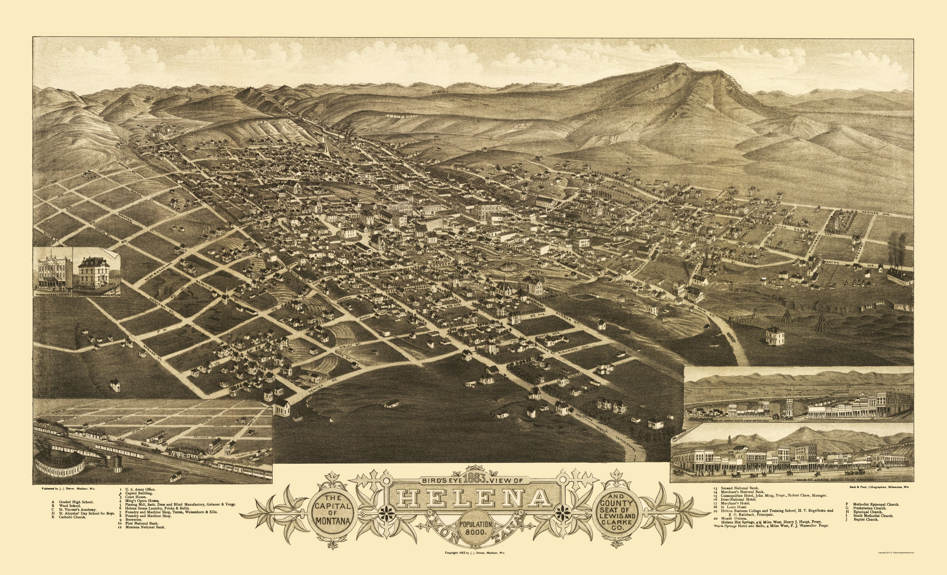 Historic Panoramic View - Helena Montana - Stoner 1883 - 23 x 37.85 ...