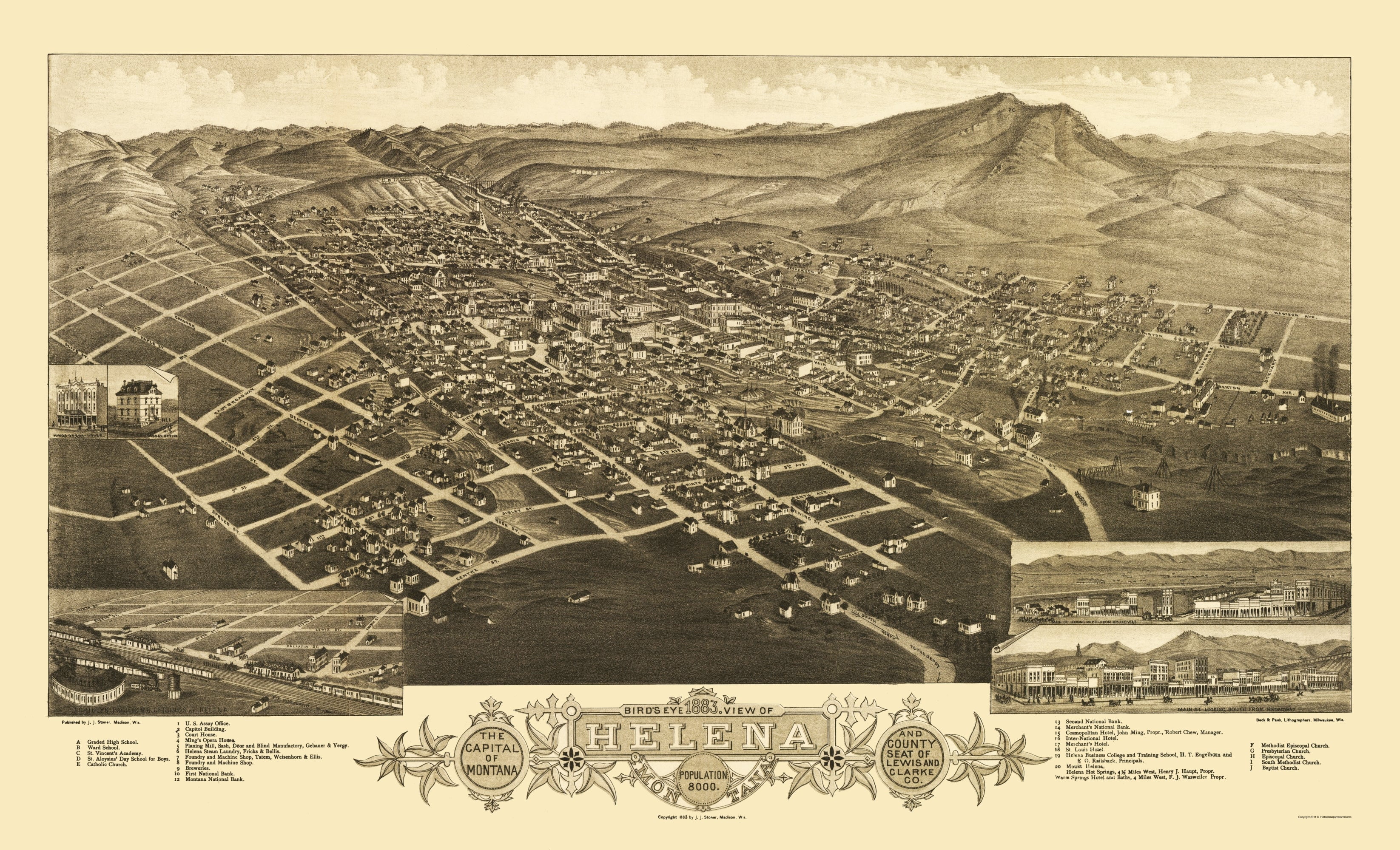 Historic Panoramic View - Helena Montana - Stoner 1883 - Vintage Wall ...