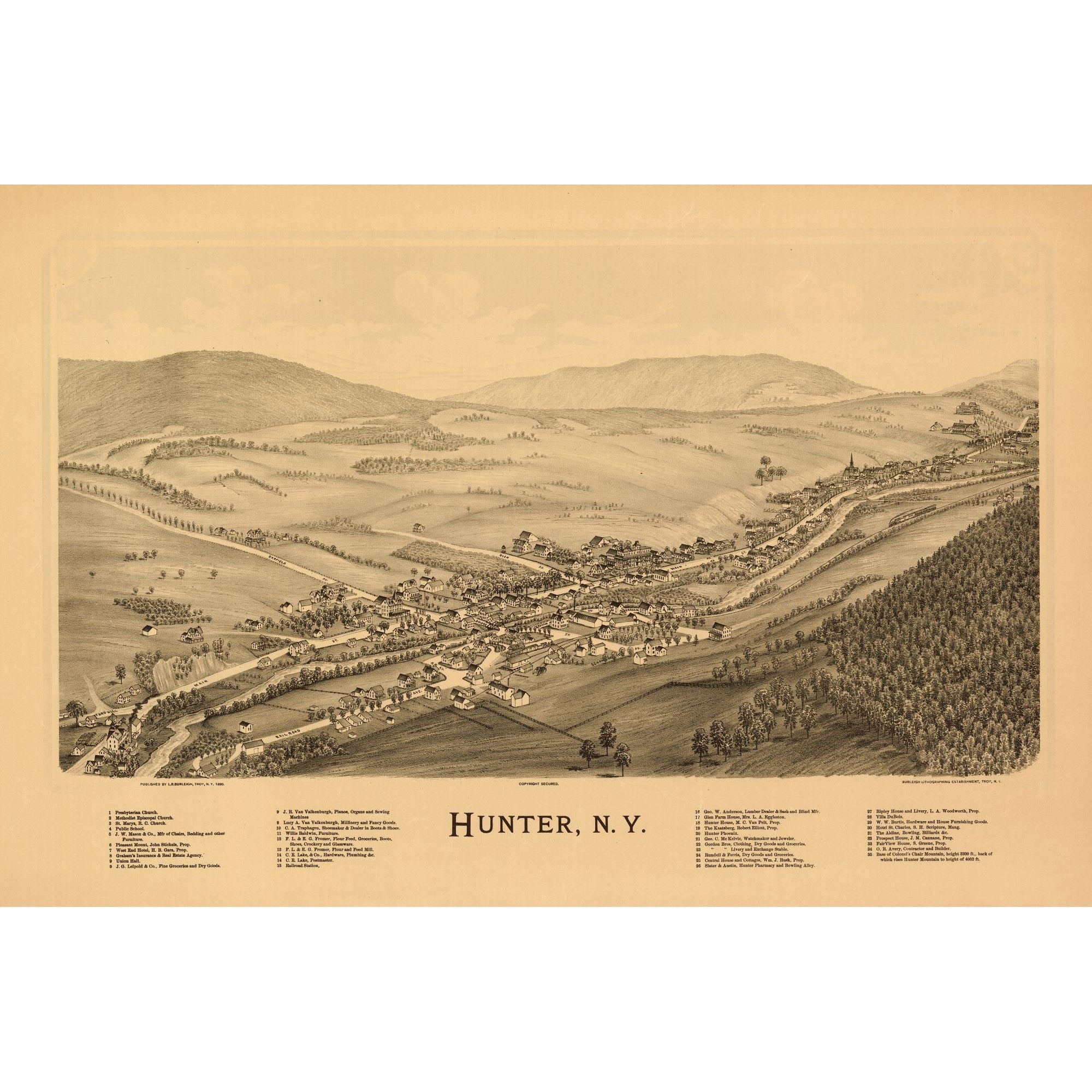 Historic Panoramic View - Hunter New York - Burleigh 1890 - 34.76 x 23 ...