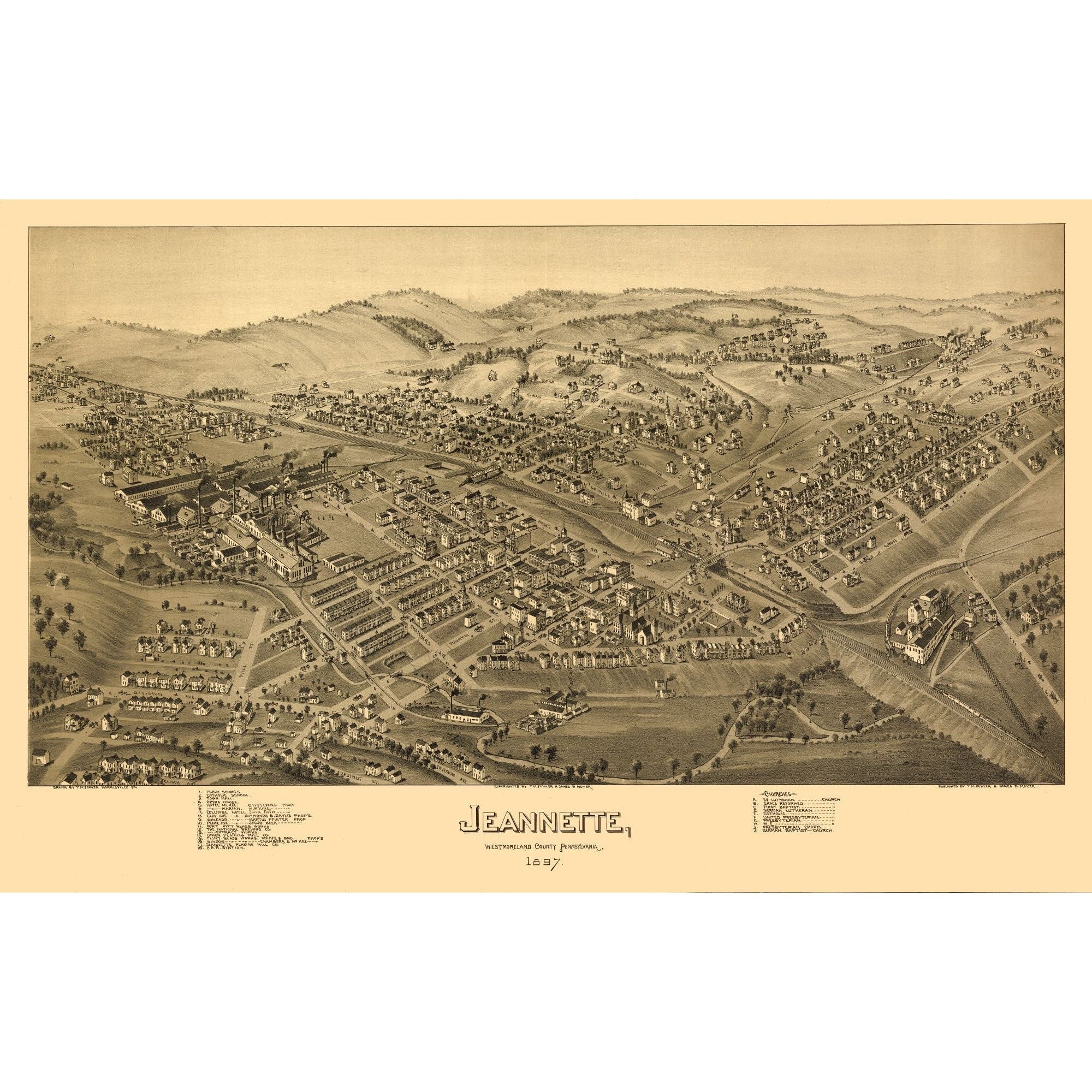 Historic Panoramic View - Jeannette Pennsylvania - Fowler 1897 ...