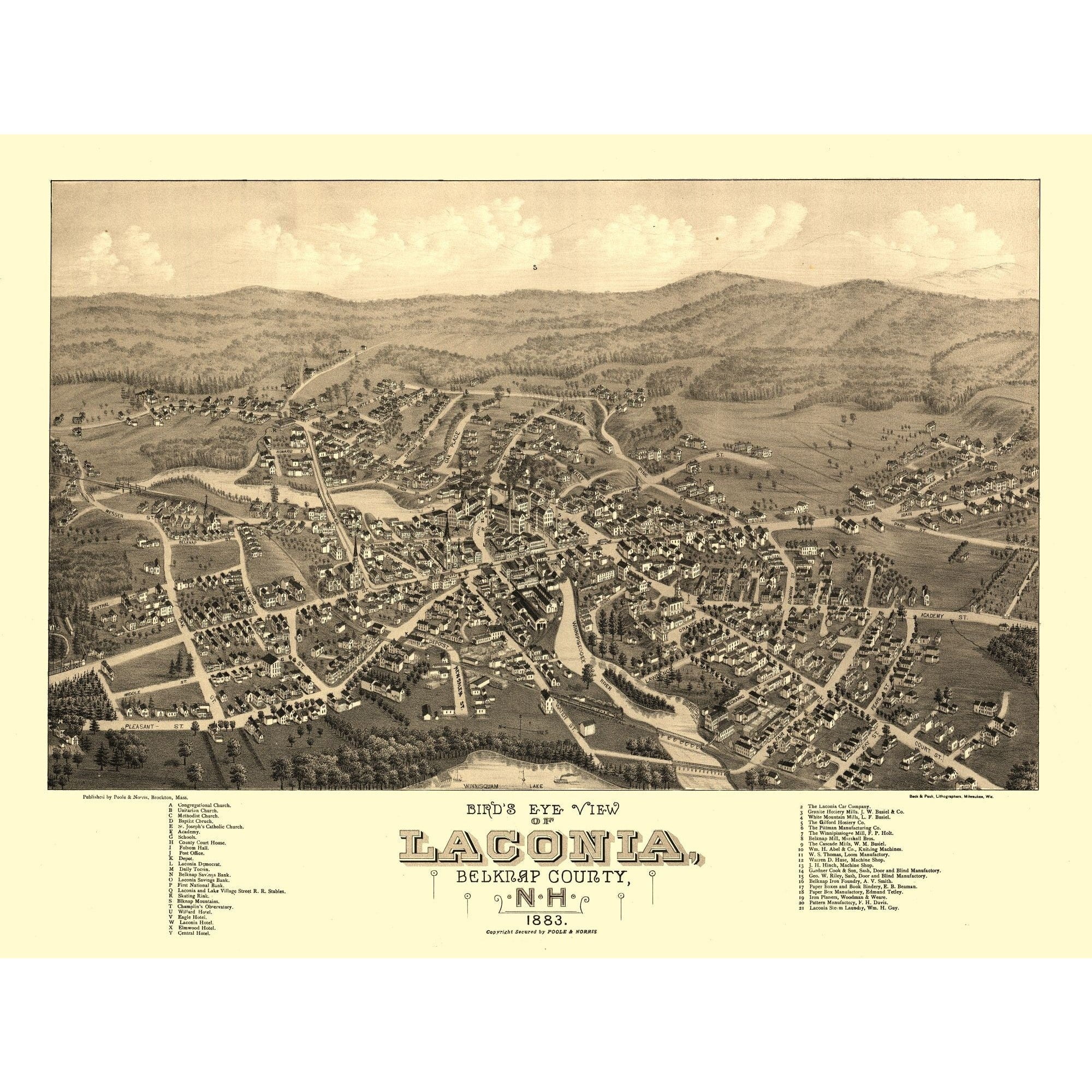 Historic Panoramic View - Laconia New Hampshire - Poole 1883 - 30.48 x ...