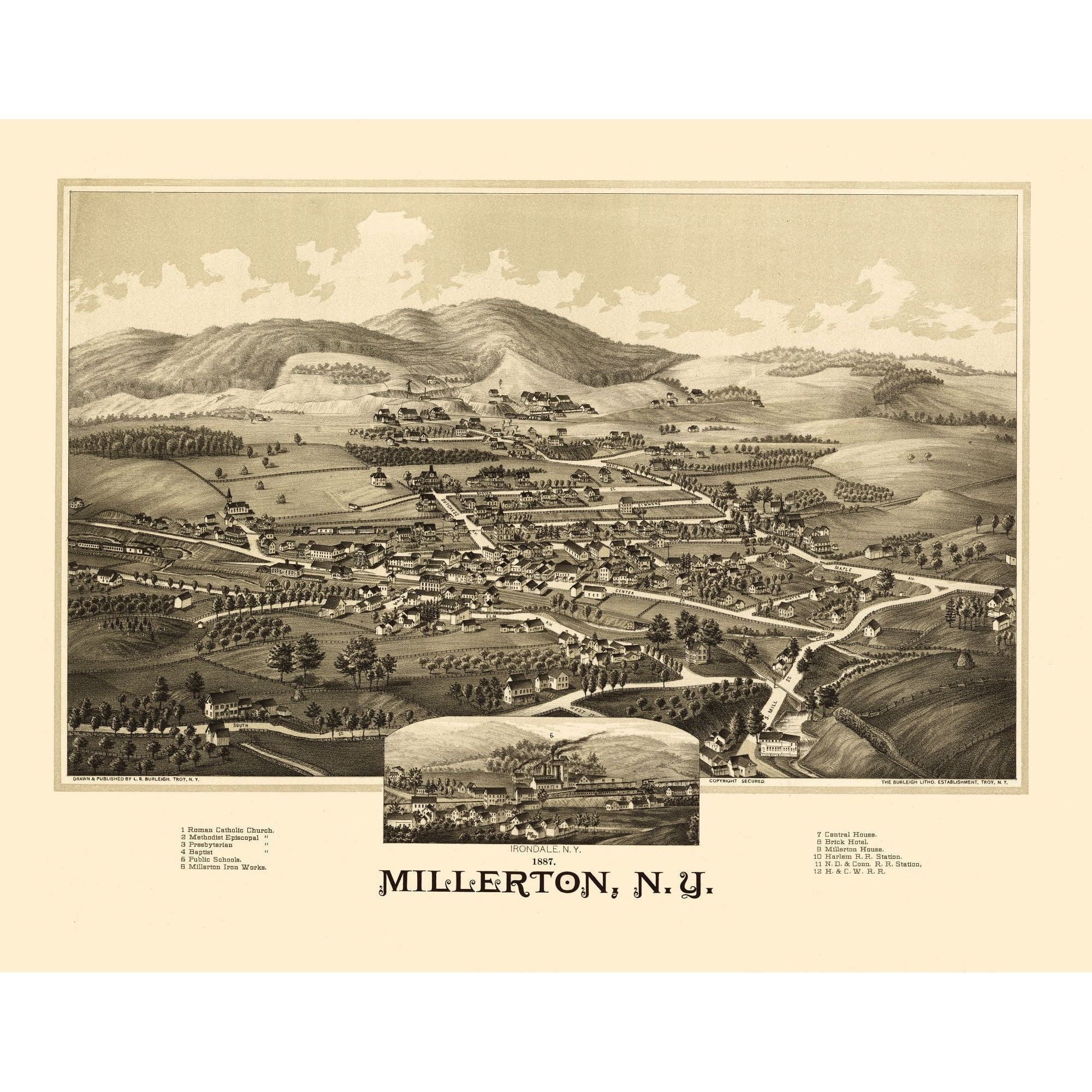 Historic Panoramic View - Millerton New York - Burleigh 1887 - 29.44 x ...