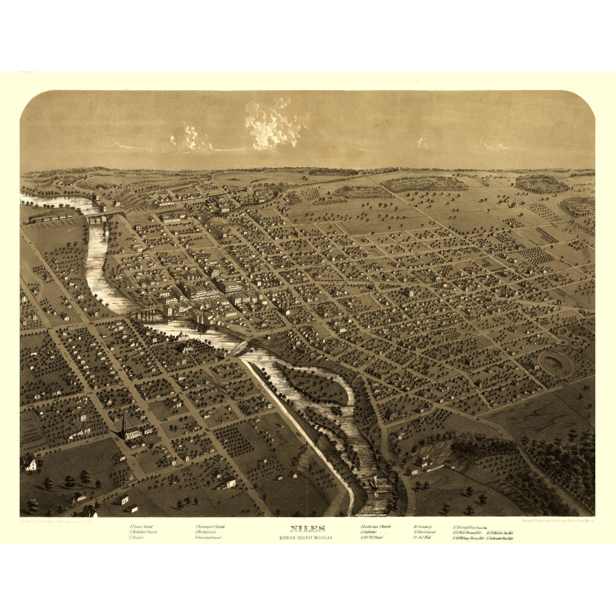 Historic Panoramic View - Niles Michigan - Ruger 1868 - 29.94 x 23 ...