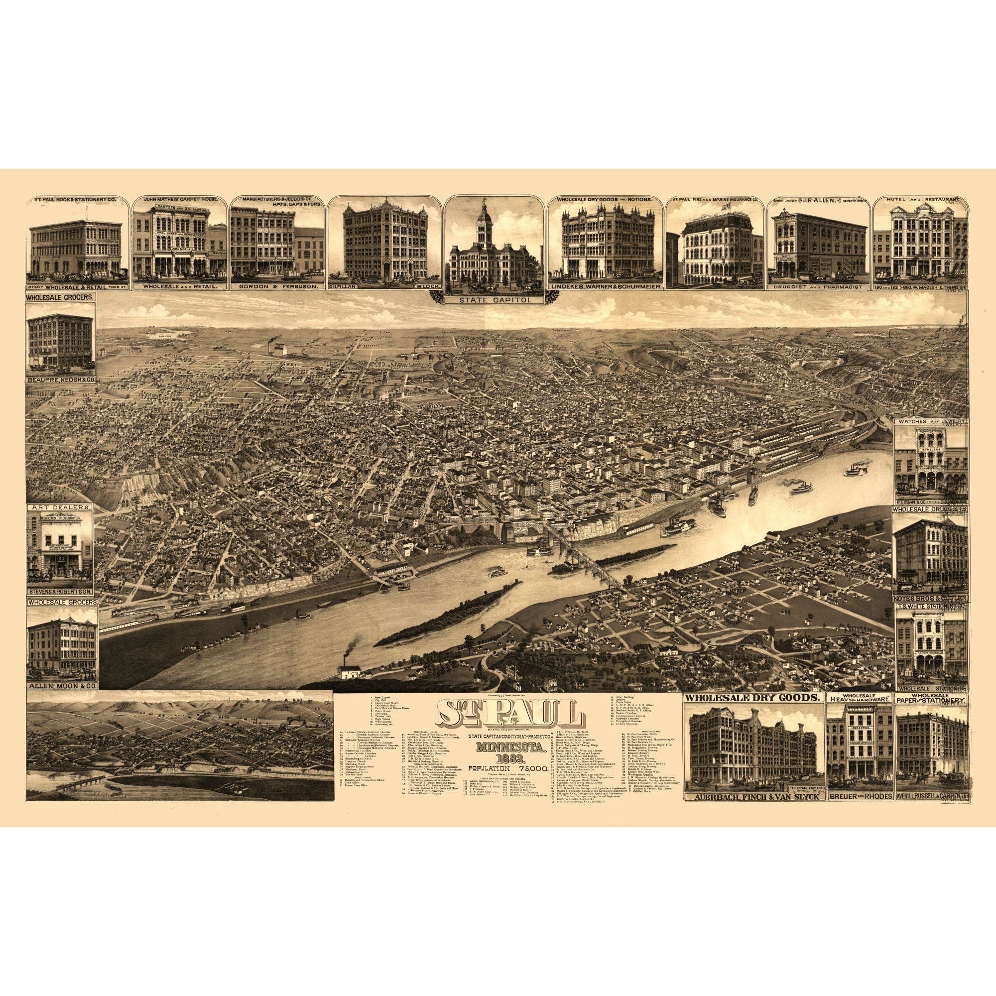 Historic Panoramic View - Saint Paul Minnesota - Stoner 1883 - 34.80 x ...