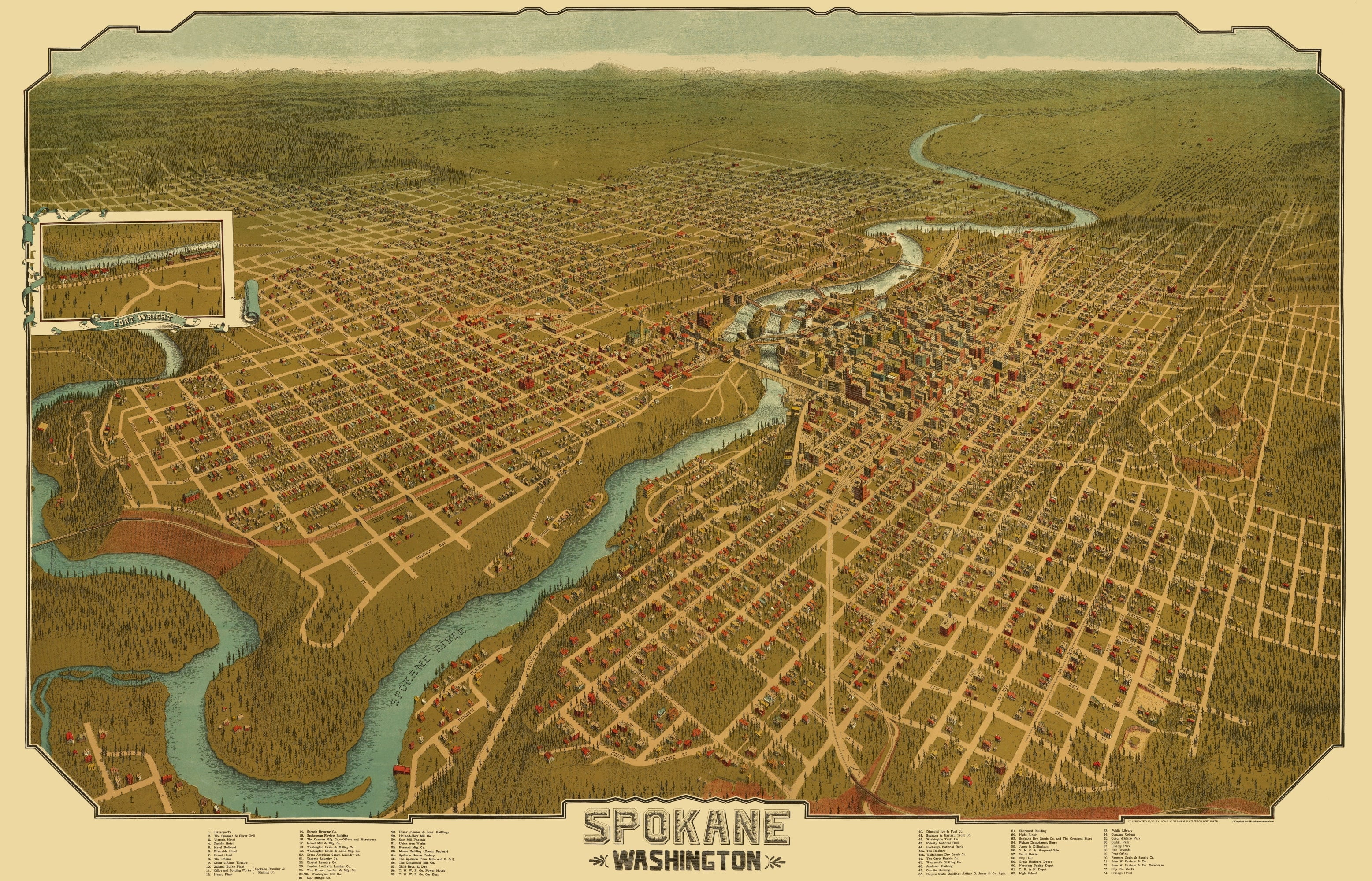 Historic Panoramic View - Spokane Washington - Graham 1905 - 23 x 35.80 ...