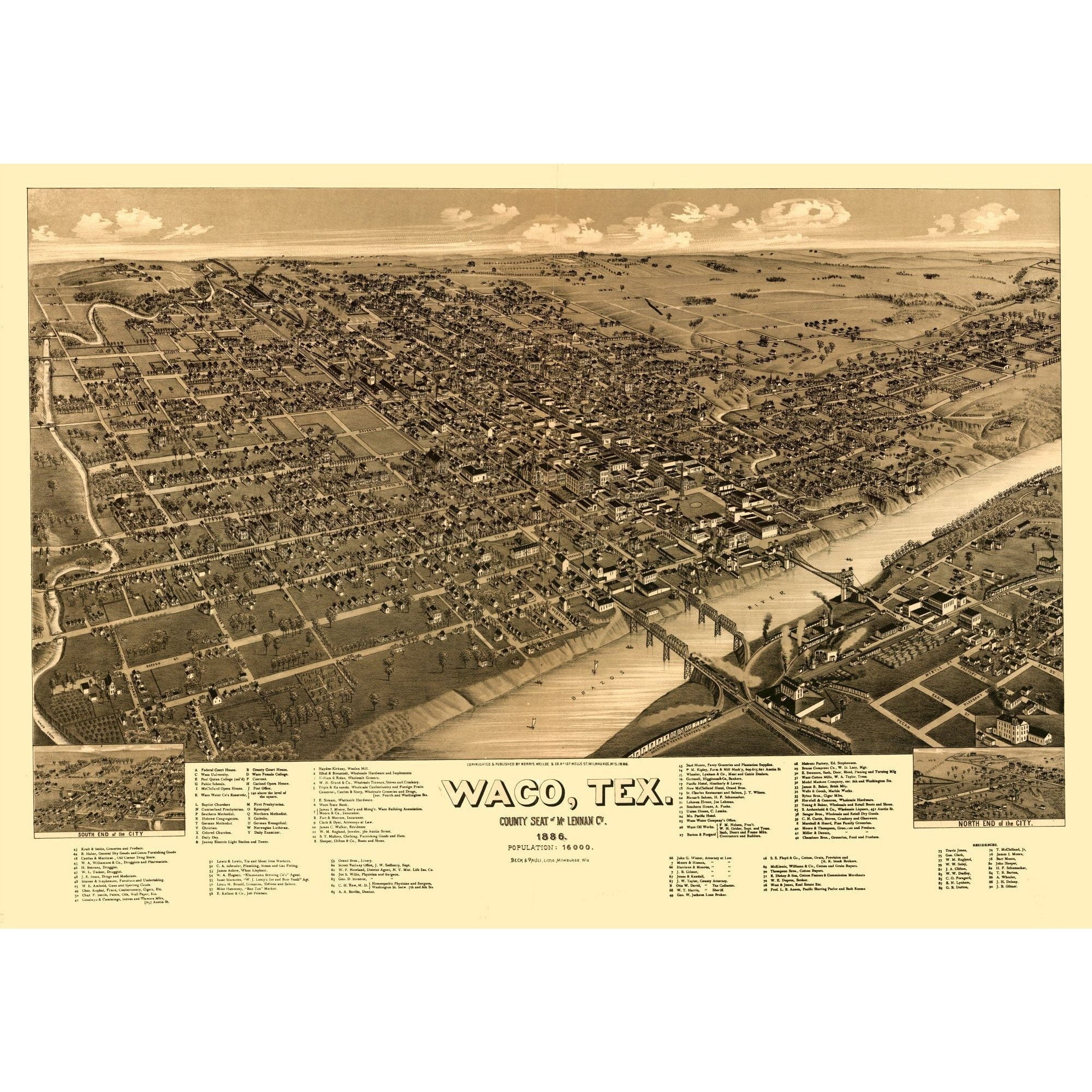 Historic Panoramic View - Waco Texas - Beck 1886 - 32.83 x 23 - Vintage Wall Art - Walmart.com