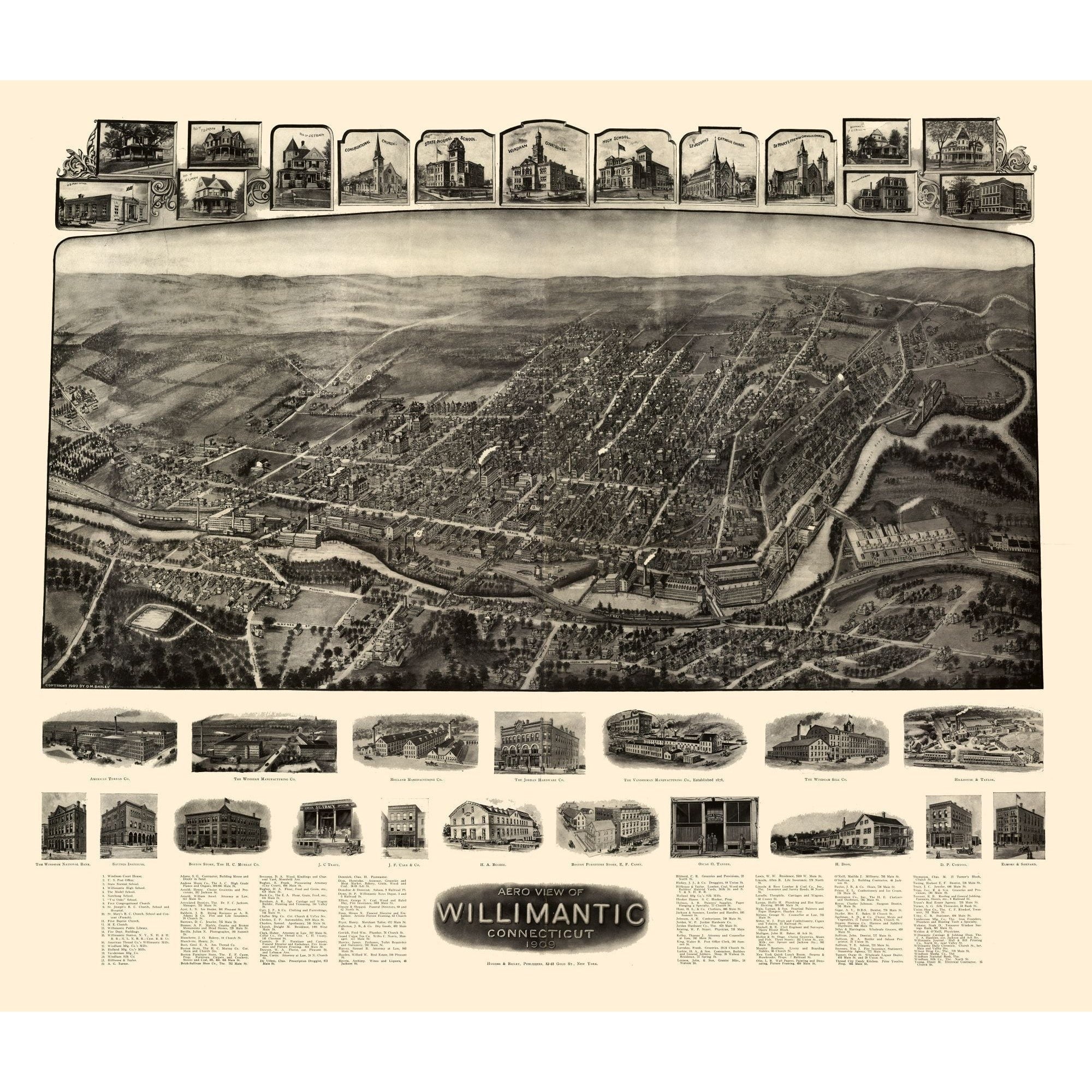 Historic Panoramic View - Willimantic Connecticut - Bailey 1909 - 26.97 ...