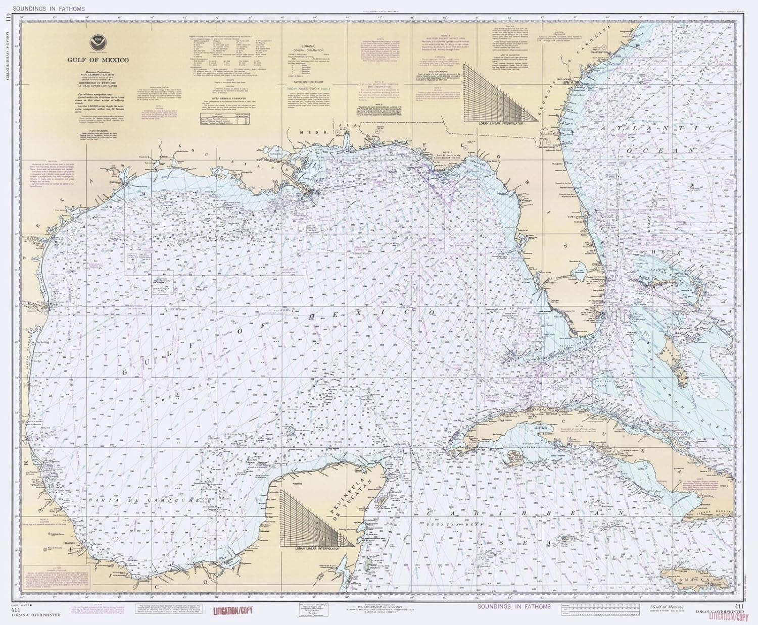 Historic Pictoric Map - Gulf of Mexico, 1991 Nautical NOAA Chart ...