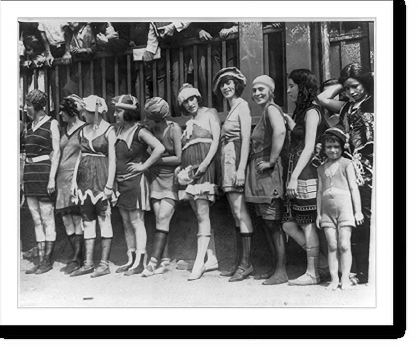 Historic Print, 11 women and a little girl lined up for bathing beauty ...