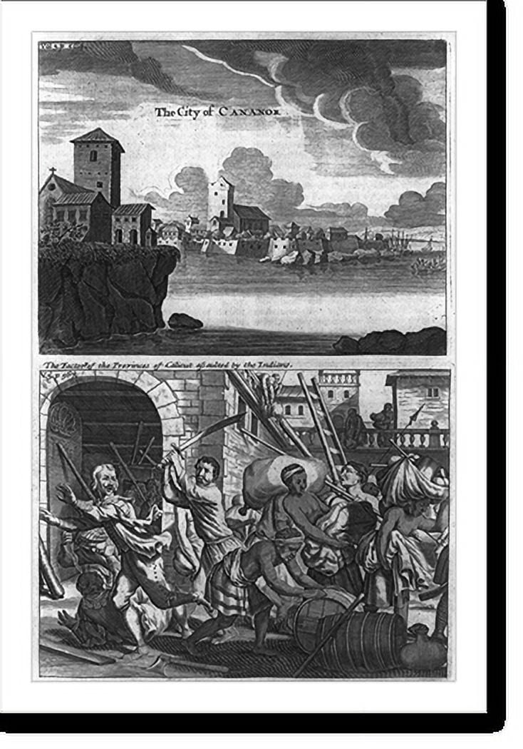 Historic Print, [2 illus.: 1. View of the city of Cananor on the Coast ...