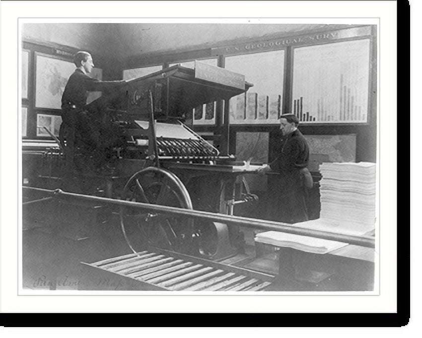 Historic Print, [2 men operating map printing press at U.S. Geol ...