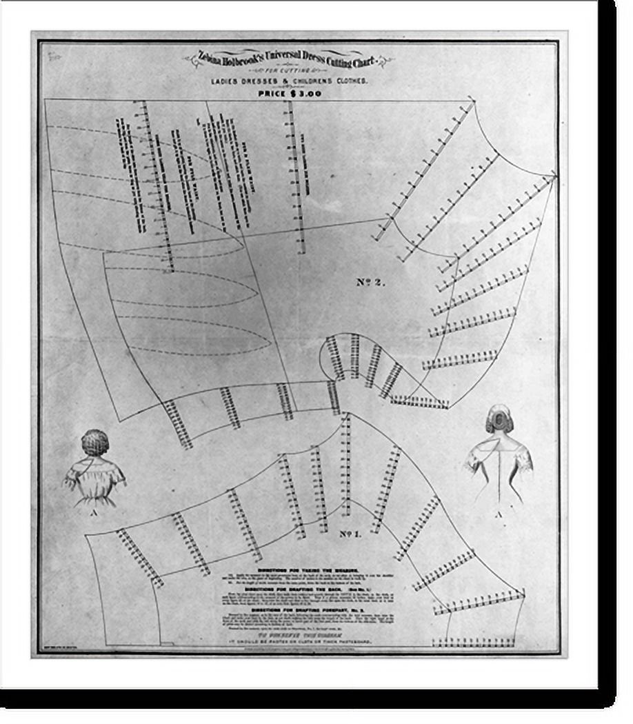 Historic Print, [3 tailor's cutting charts for dresses]: Zebina ...