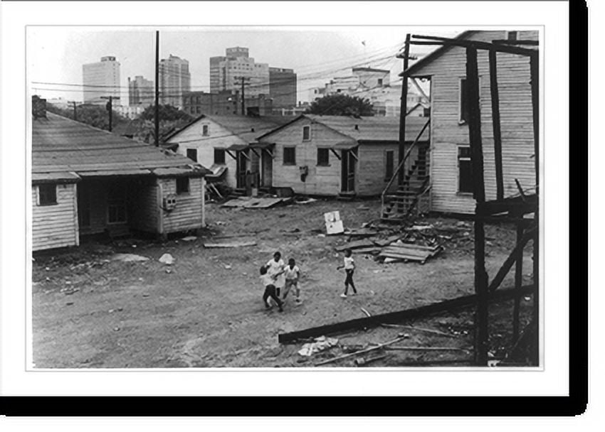 Historic Print, [4 African American children playing in slum; high rise ...