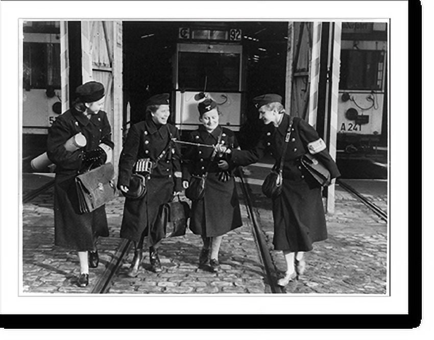 Historic Print, [4 women in uniform of BVG streetcar workers in front ...