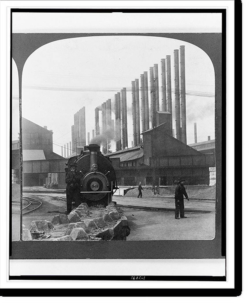 Historic Print, [A characteristic row of smokestacks at steel works ...