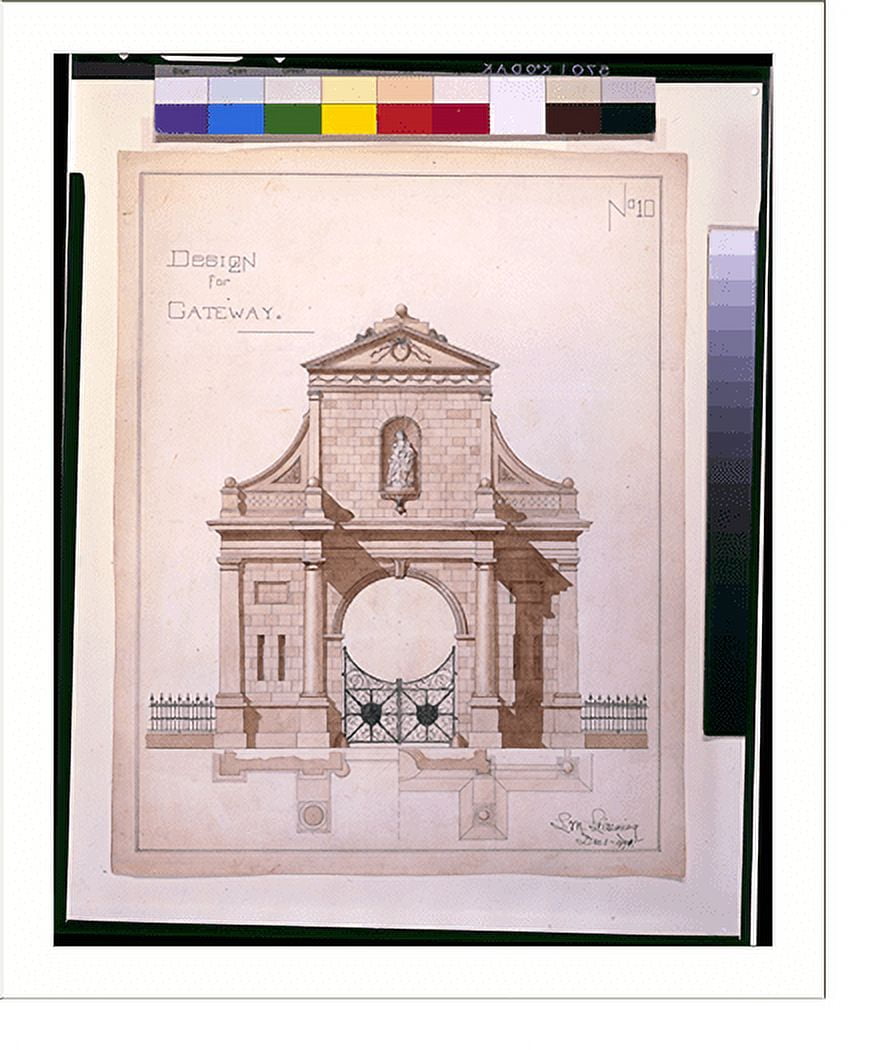 Historic Print, [A gateway, and color wheel. Gateway elevation and plan ...