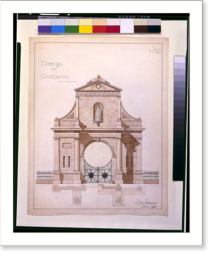 Historic Print, [A gateway, and color wheel. Gateway elevation and plan ...