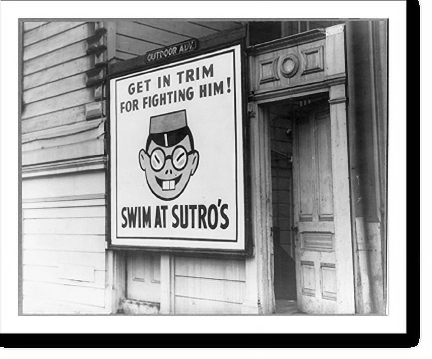 Historic Print, [A sign, showing a drawing of a Japanese head and ...