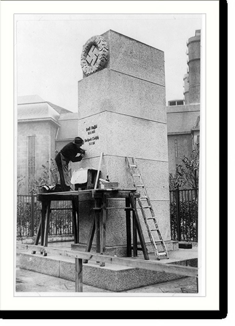 Historic Print, [A stonecutter making inscription on memorial in Horst ...