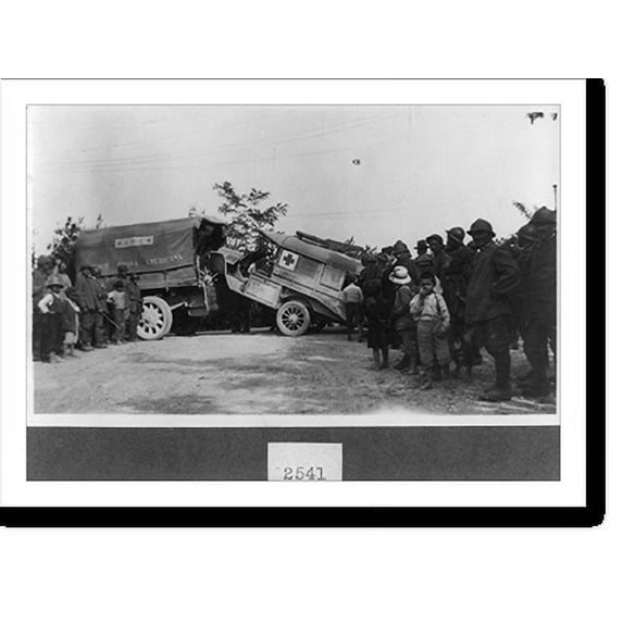 Historic Print, [A wrecked American Red Cross ambulance being towed by ...