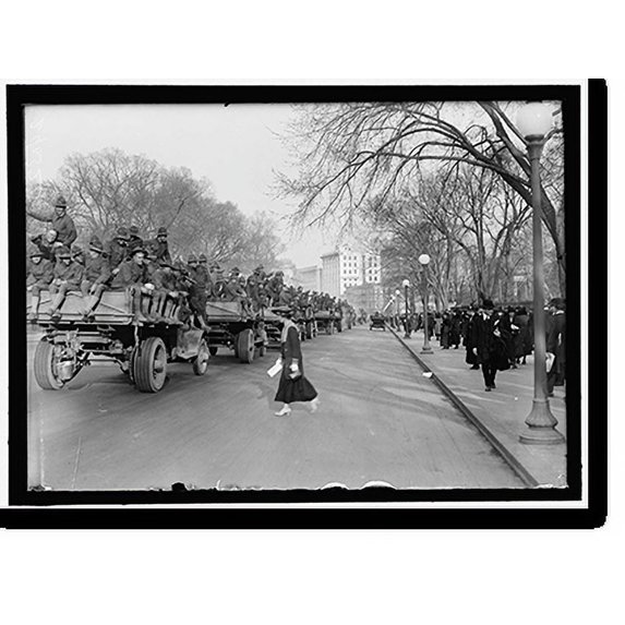 Historic Print, ARMY, U.S. SOLDIERS GOING THROUGH CITY IN TRUCKS AND ...