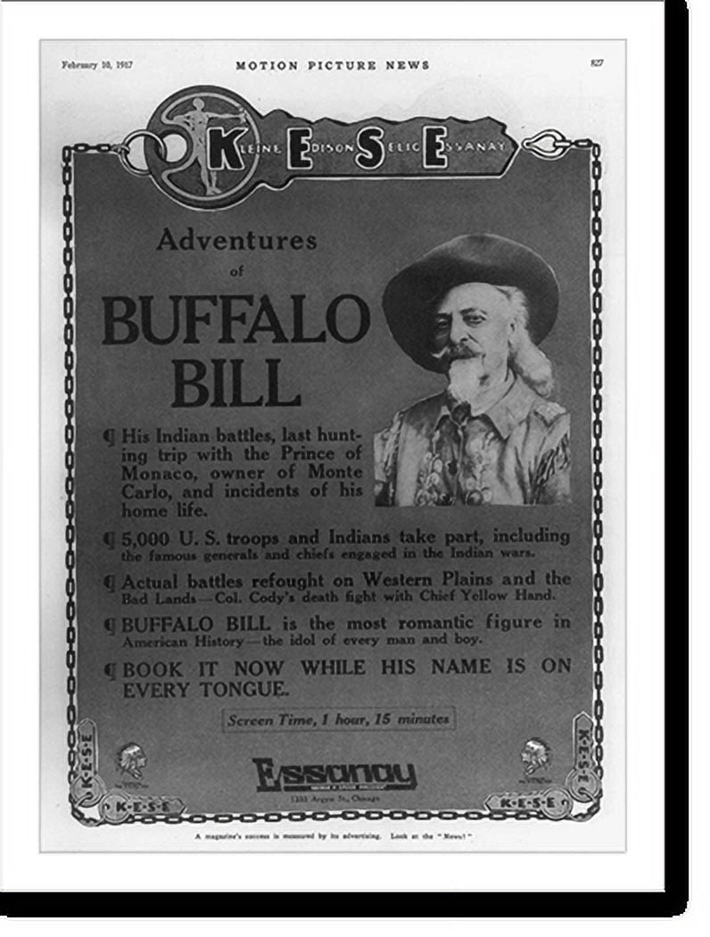 Historic Print, [Advertisement for the movie Adventures of Buffalo Bill ...
