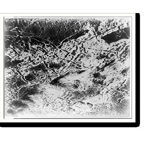 Historic Print, [Aerial of a bombed area and line of mines in France ...