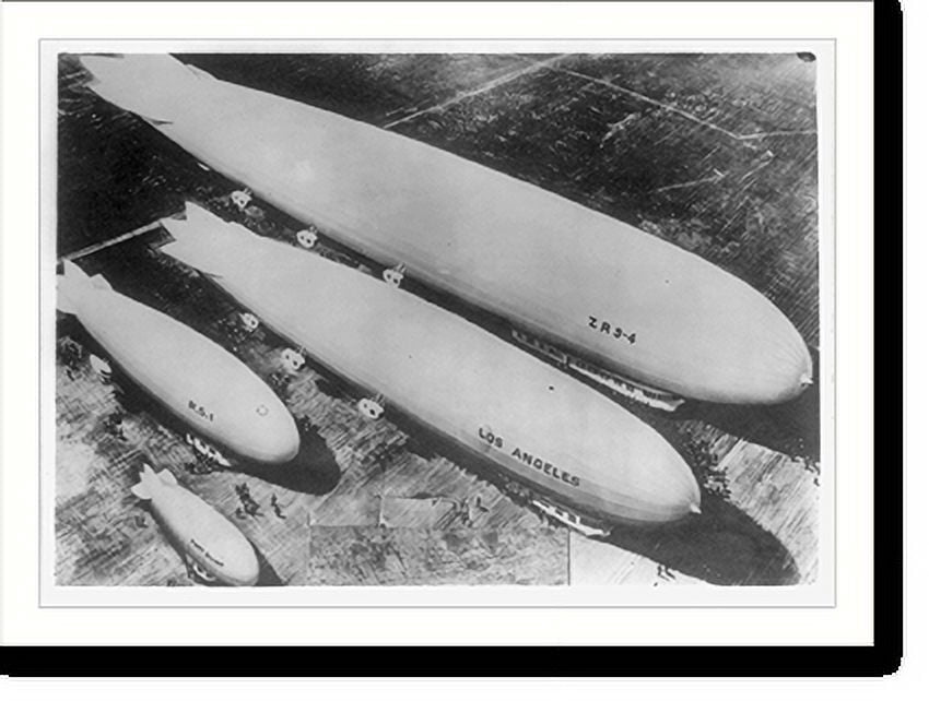 Historic Print, [Aerial photo of 4 U.S. Navy airships on ground; ZRS-4 ...