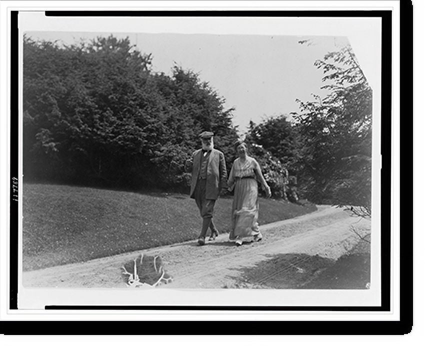 Historic Print, Alexander Graham Bell and Mabel Bell walking on grounds ...