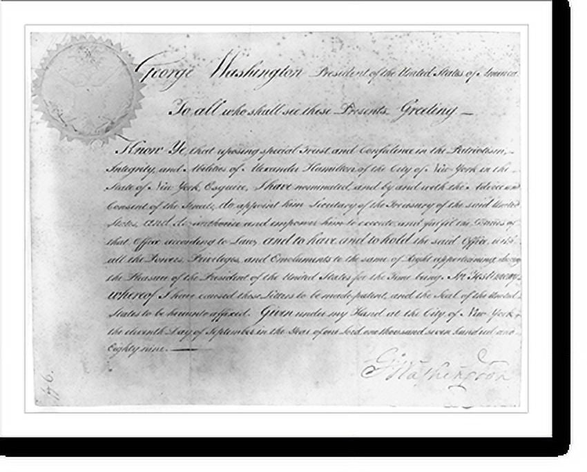 Historic Print, Alexander Hamilton - commission as Treasury Secretary ...