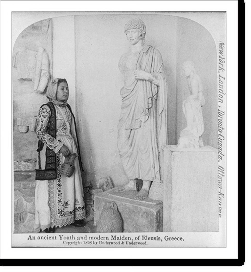 Historic Print, An ancient youth [statue] and modern maiden of Eleusis ...