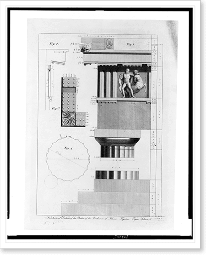 Historic Print, Architectural details of the portico of the Parthenon ...
