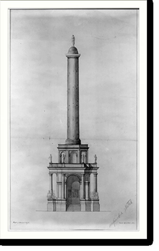 Historic Print, Architectural drawing for a 600 foot columnar monument ...