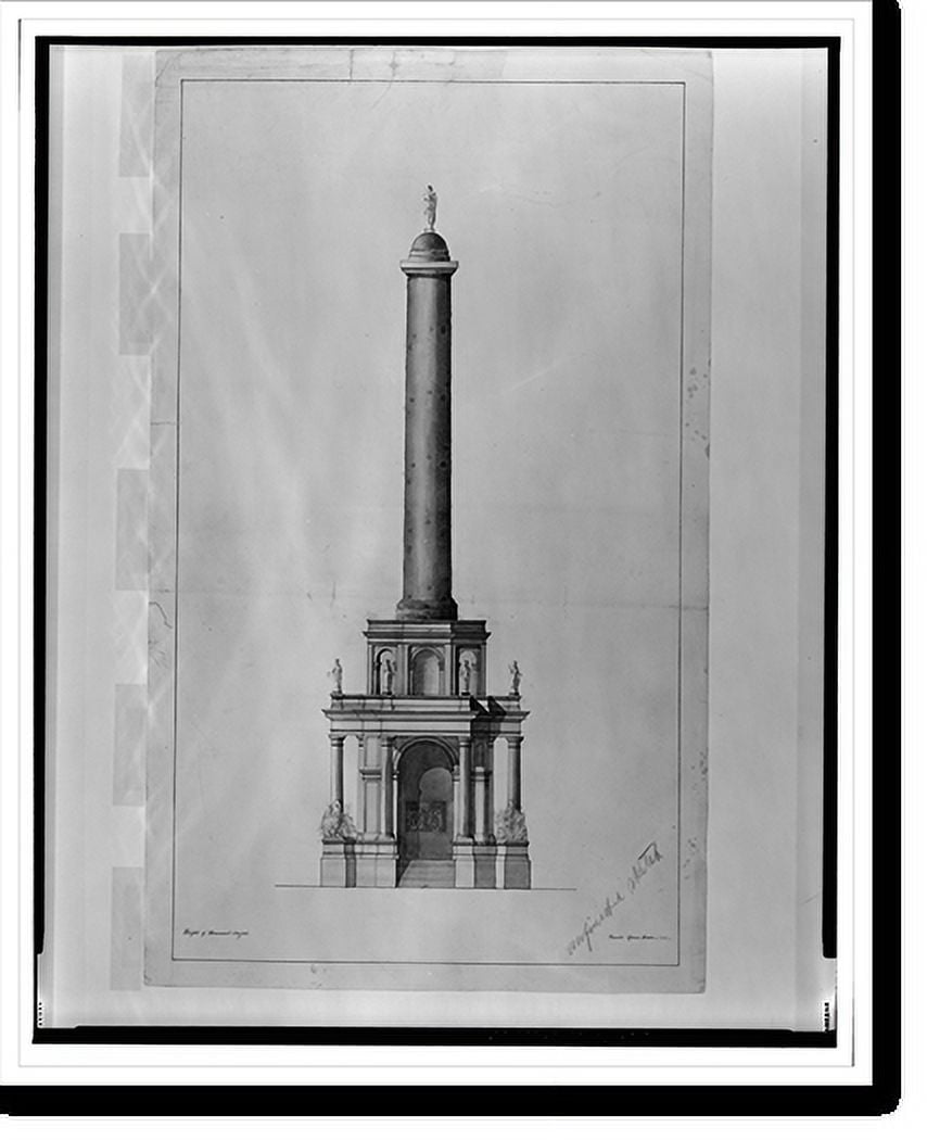 Historic Print, Architectural drawing for a 600 foot columnar monument ...