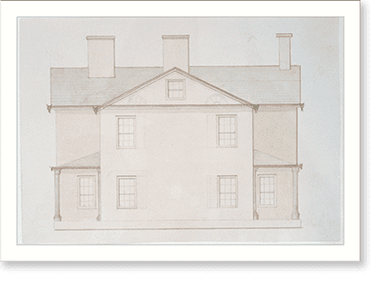 Historic Print, Architectural drawing for a T-shaped house. Elevation ...