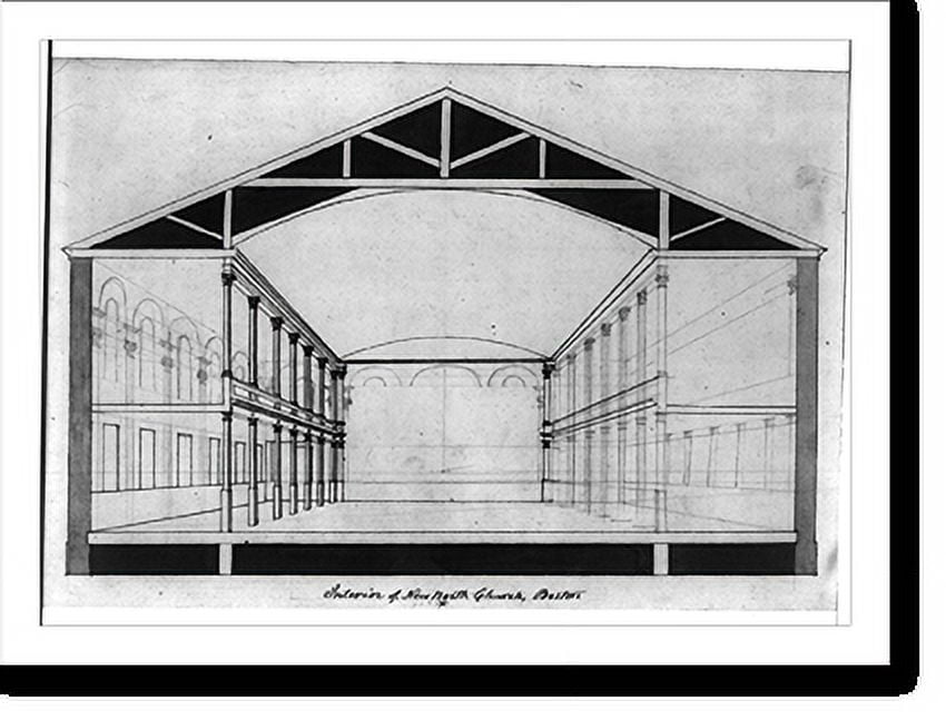 Historic Print, Architectural drawing for a church (New North Church ...